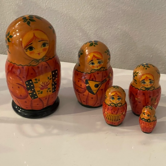 Art | Russian Wood Stacked Doll Signed Set Of 5 | Poshmark